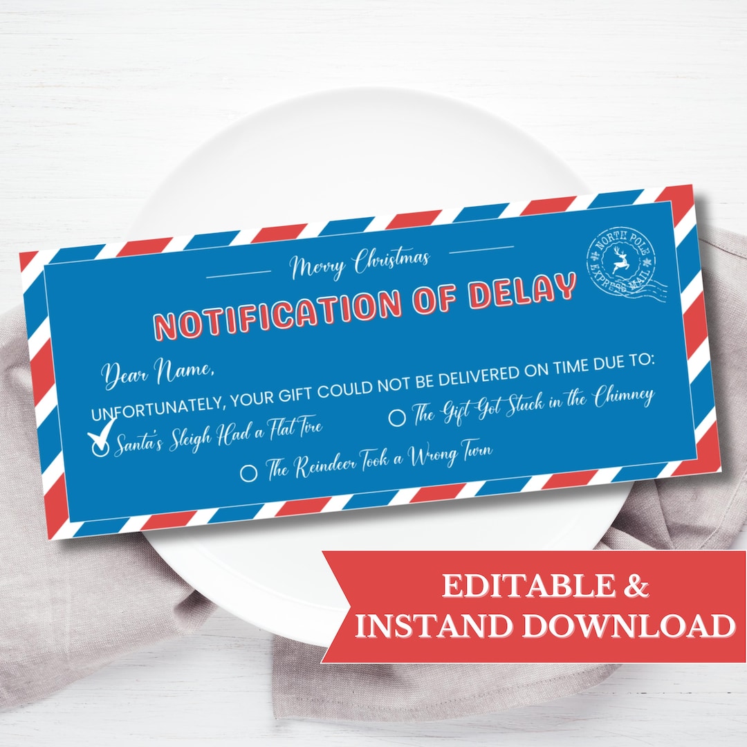 Editable Christmas Gift Delay Notification, Funny Late Gift Excuse ...