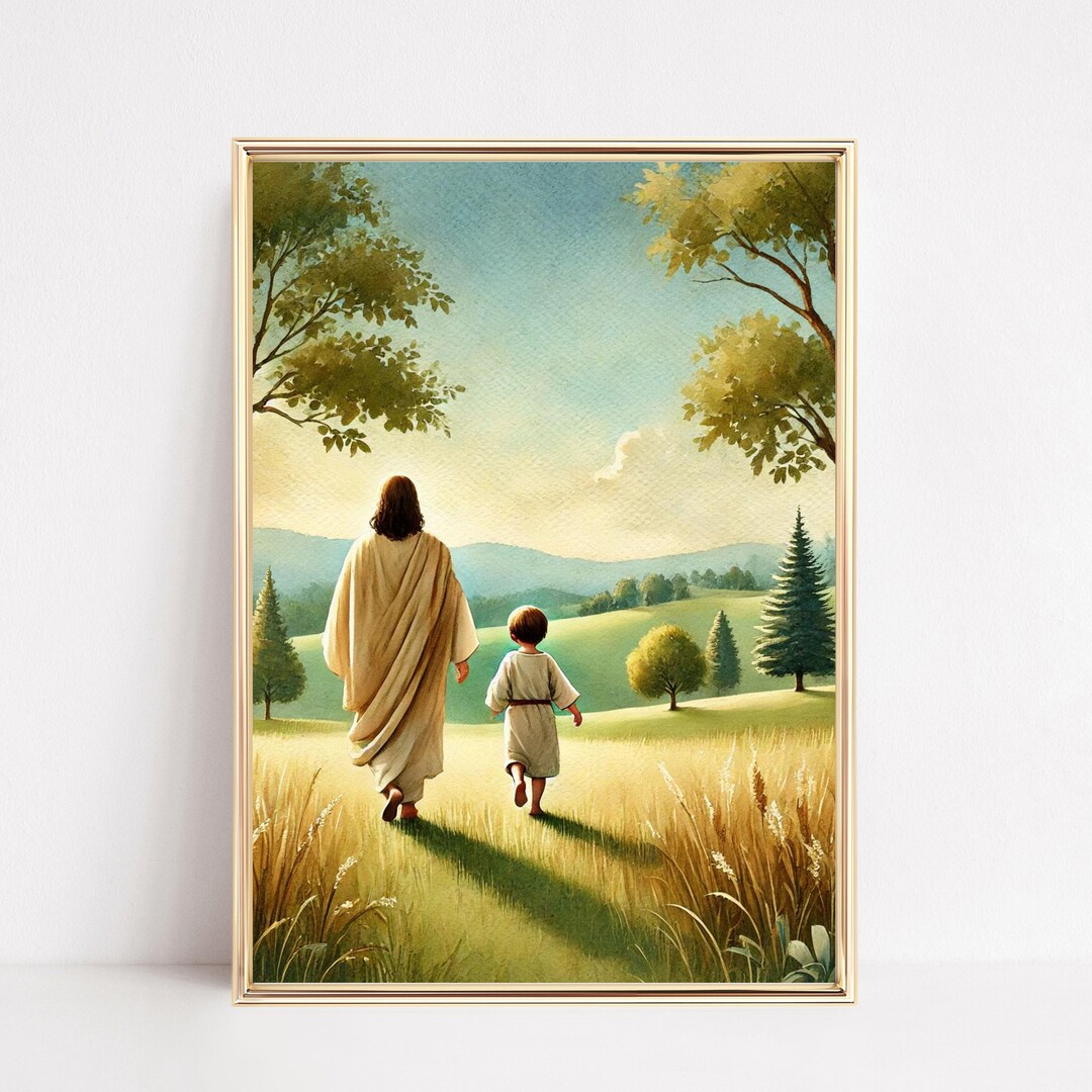 Jesus Walks With Boy Digital Print, Jesus Christ With Boy, Come Follow ...