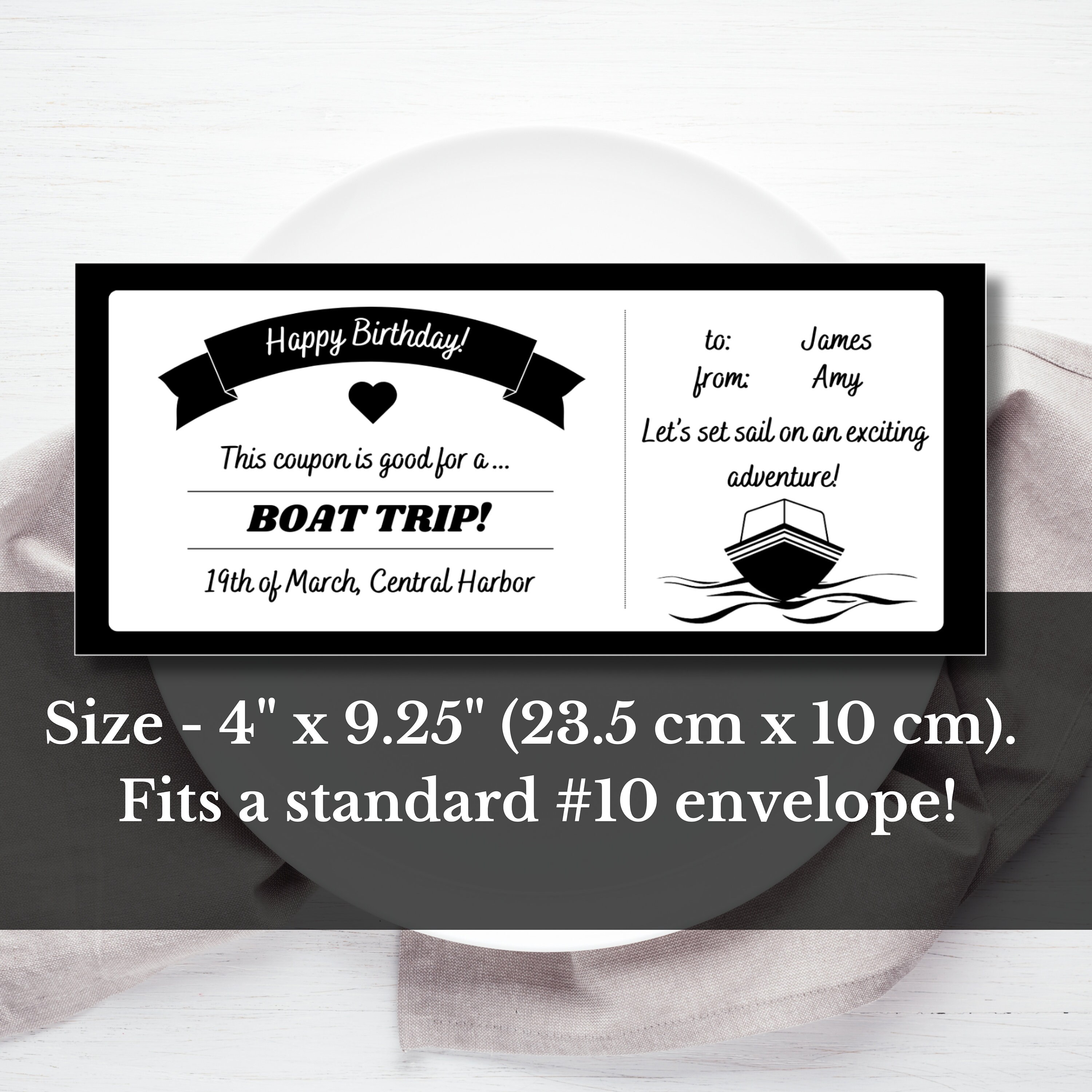 Boat Trip Ticket Template, Boat Gift Certificate, Surprise Birthday ...