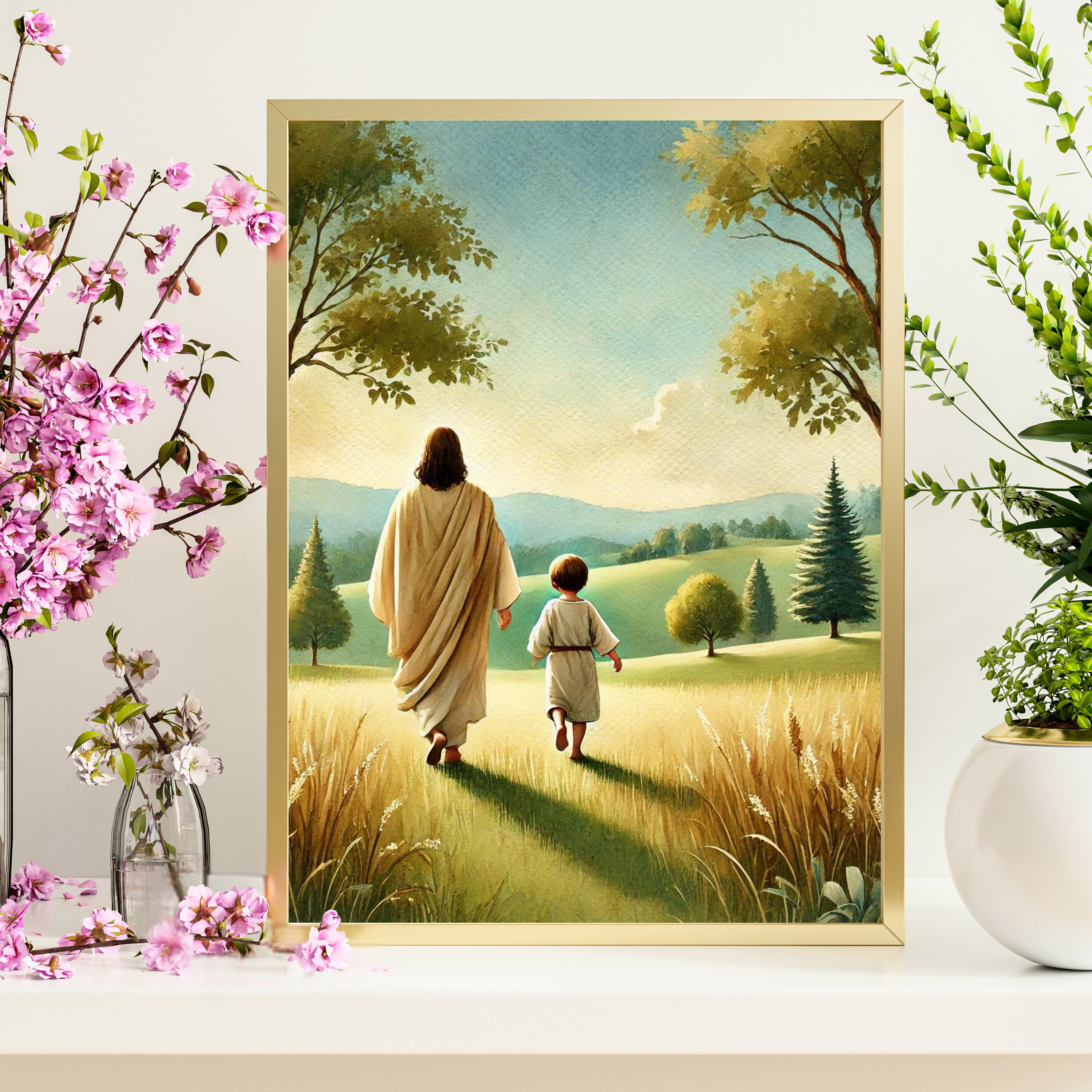 Jesus Walks With Boy Digital Print, Jesus Christ With Boy, Come Follow ...