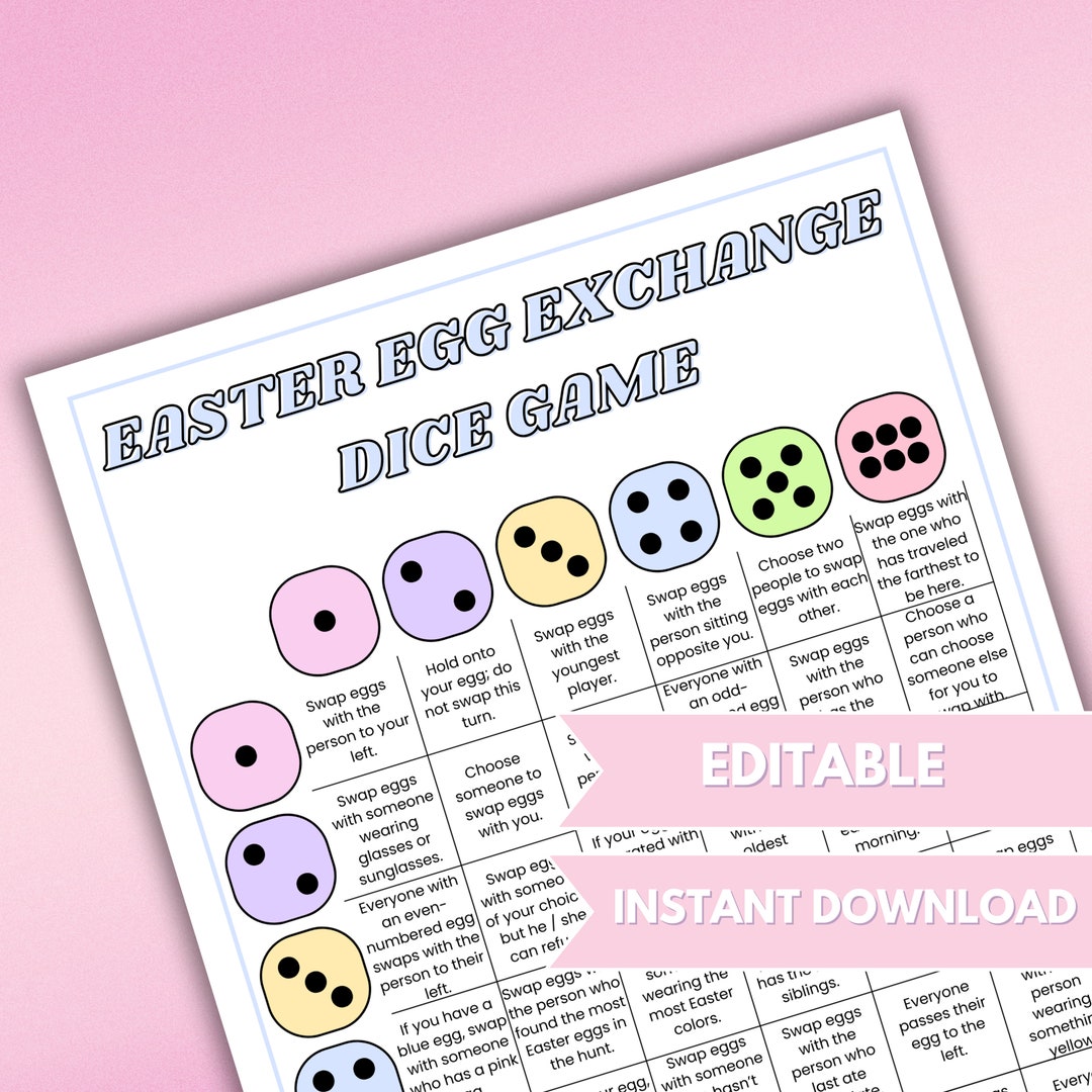 Editable Easter Egg Exchange Dice Game Printable PDF, Easter Kids ...
