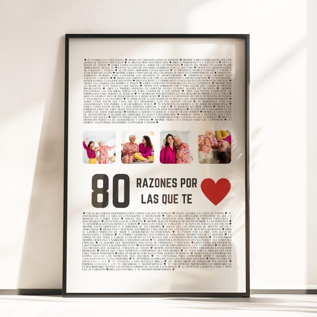Regalo 80 Cumpleaños Mujer Hombre, Póster Personalizado 80 Razones Te ...