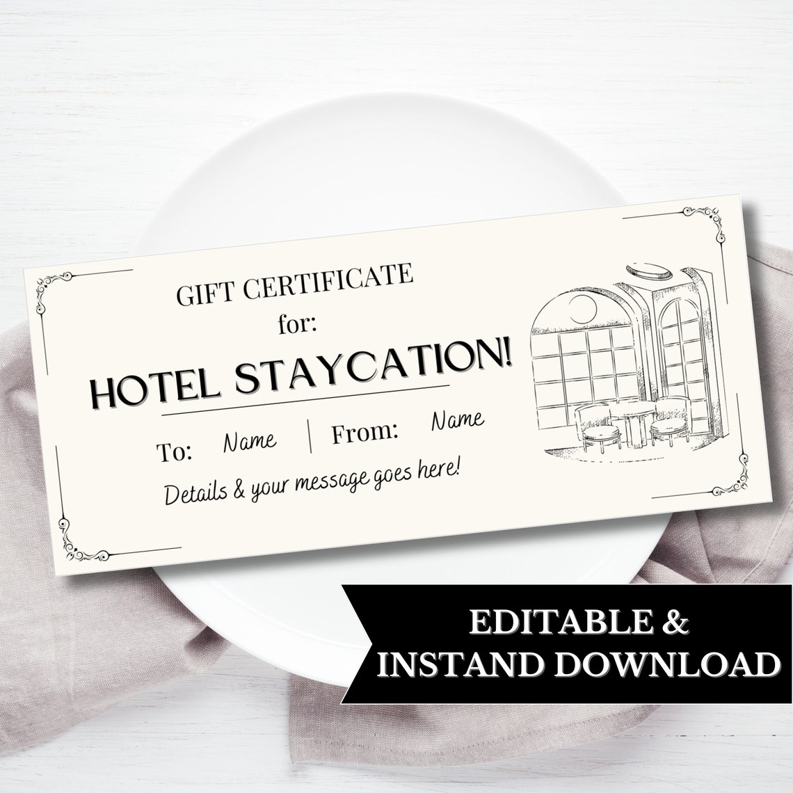 Hotel Staycation Gift Coupon Template, Anniversary Gift Certificate ...