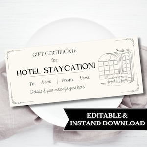 Hotel Staycation Gift Coupon Template, Anniversary Gift Certificate ...