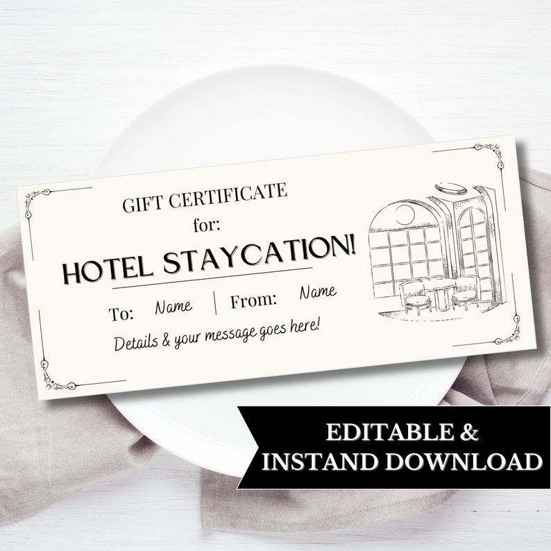 Hotel Staycation Gift Coupon Template, Anniversary Gift Certificate ...