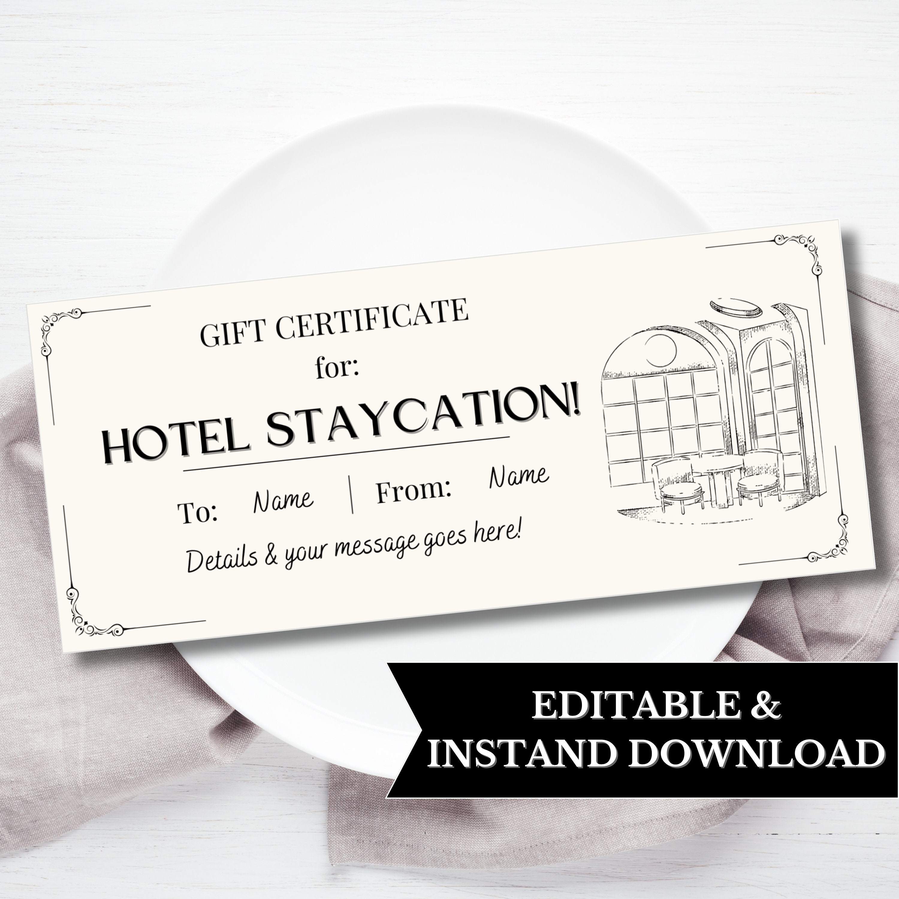 Hotel Staycation Gift Coupon Template, Anniversary Gift Certificate ...