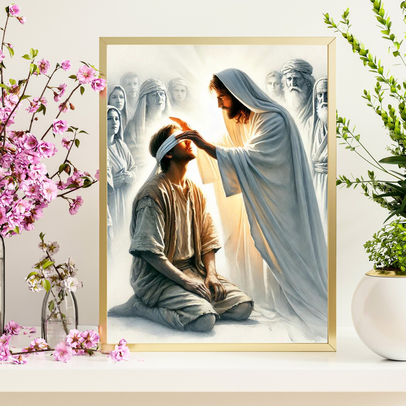 Jesus Heals a Blind Man Digital Print, Through the Roof Modern Biblical ...