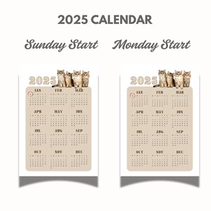2025 Cat Calendar Printable, 2025 Yearly Annual Calendar Poster ...