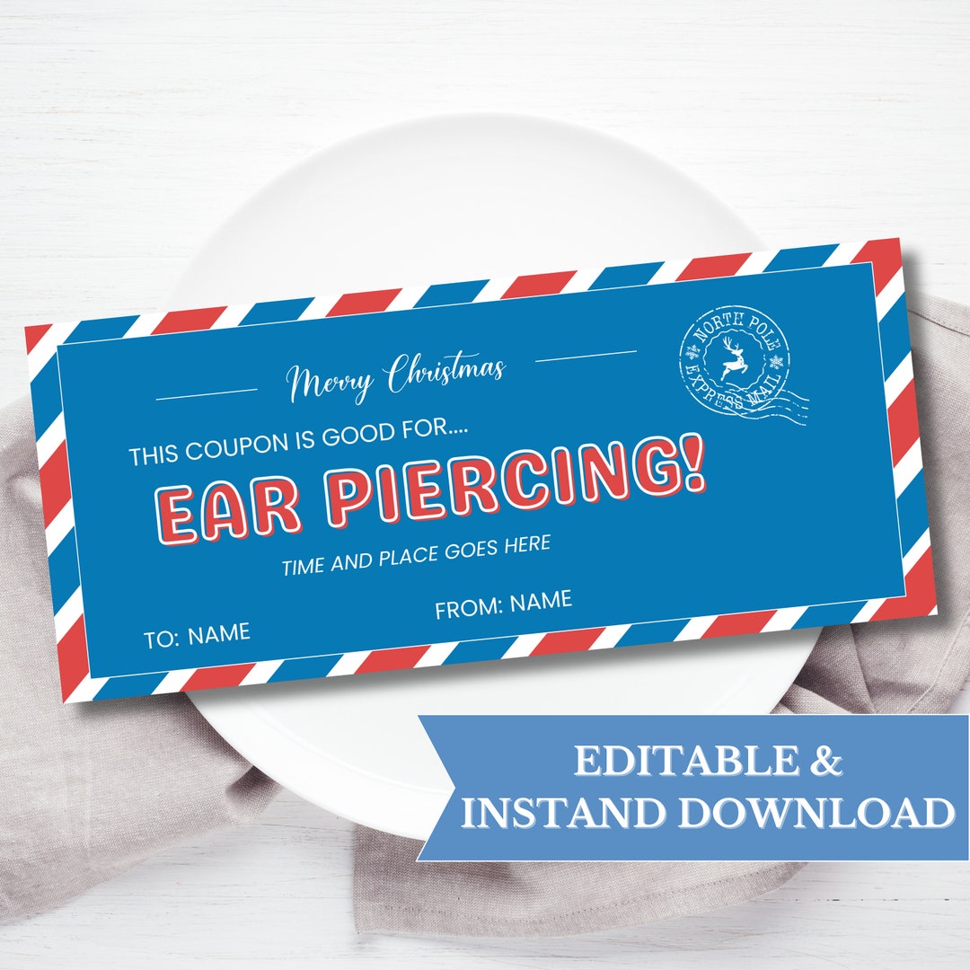 Editable Ear Piercing Christmas Gift Coupon Template, Earring Gift ...