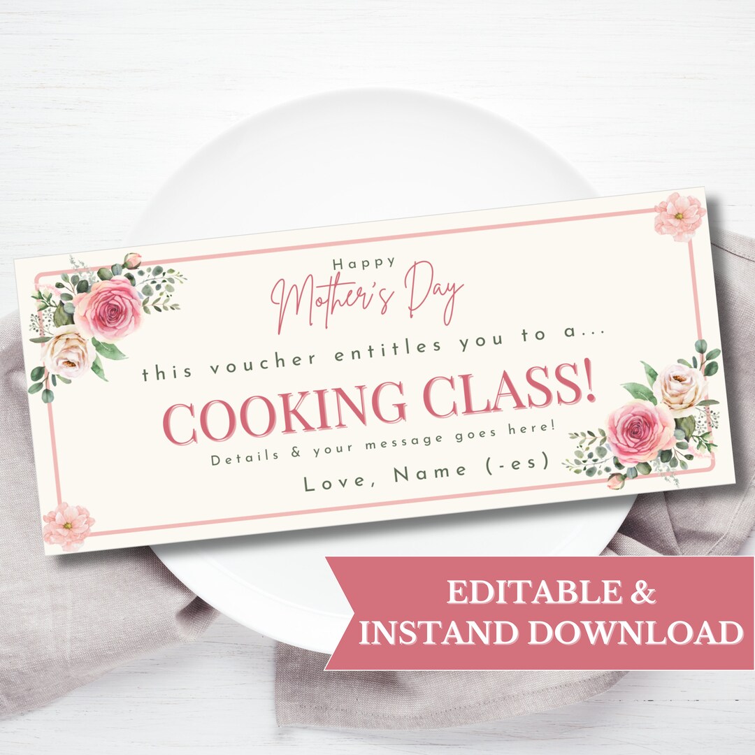 Mother's Day Cooking Class Gift Certificate Template Editable, Custom ...