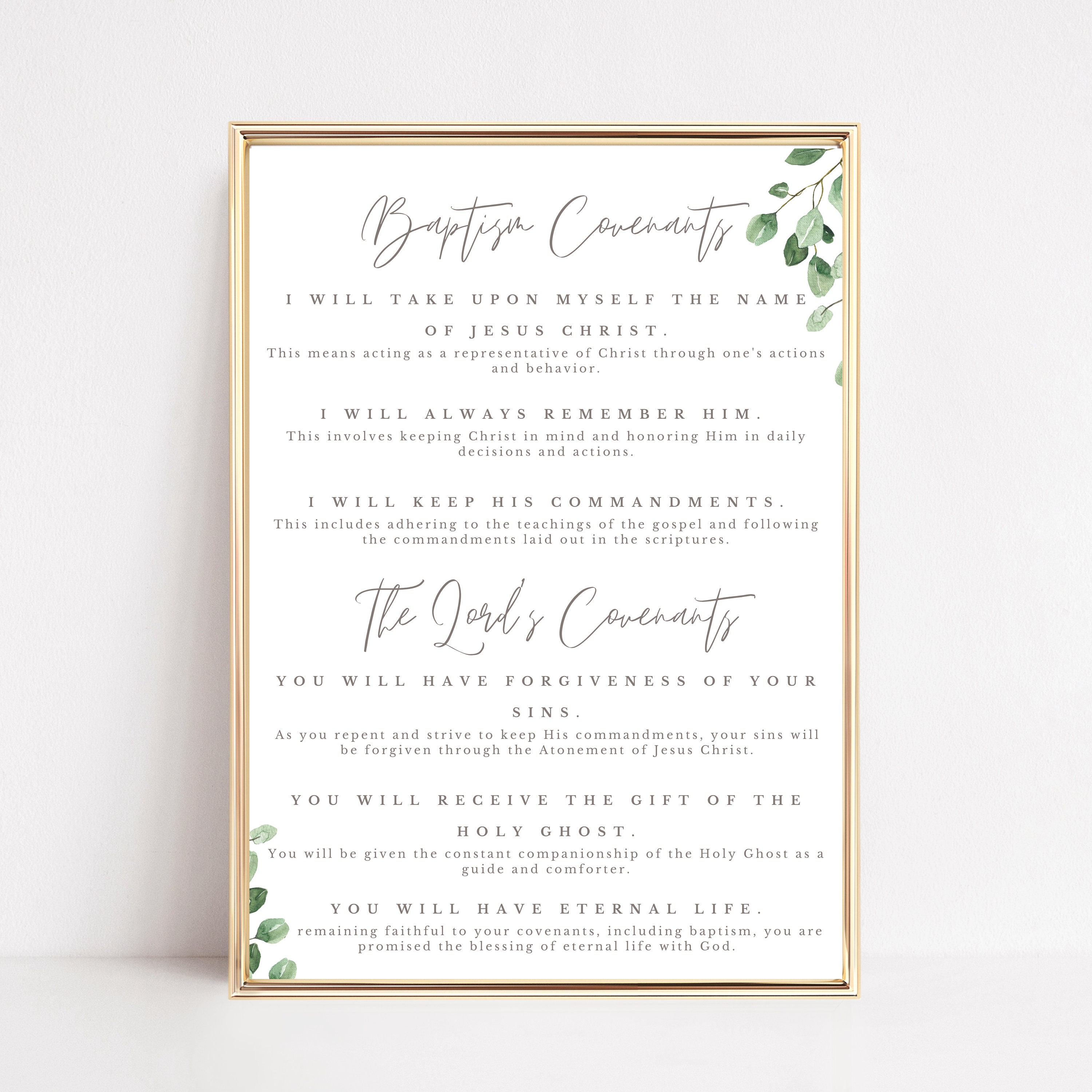 LDS Baptism Covenants Print Religious Wall Art, Baptismal Promises, LDS ...