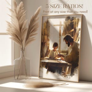 St. Joseph Teaching Jesus in the Carpenter's Shop Painting, Cristian ...