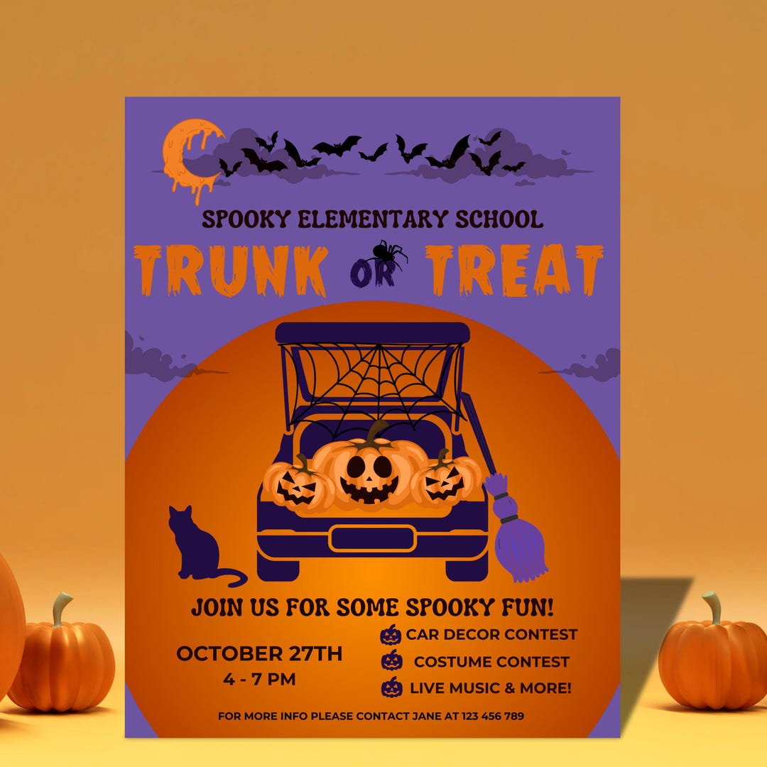 Editable Halloween Trunk or Treat Flyer Template Invite Printable ...