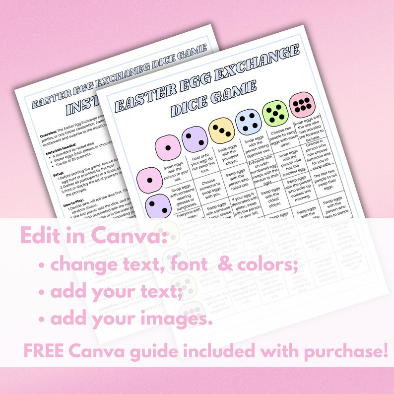 Editable Easter Egg Exchange Dice Game Printable PDF, Easter Kids ...