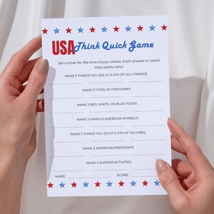 4th of July Think Quick Game Printable, Fast-paced Patriotic Party ...