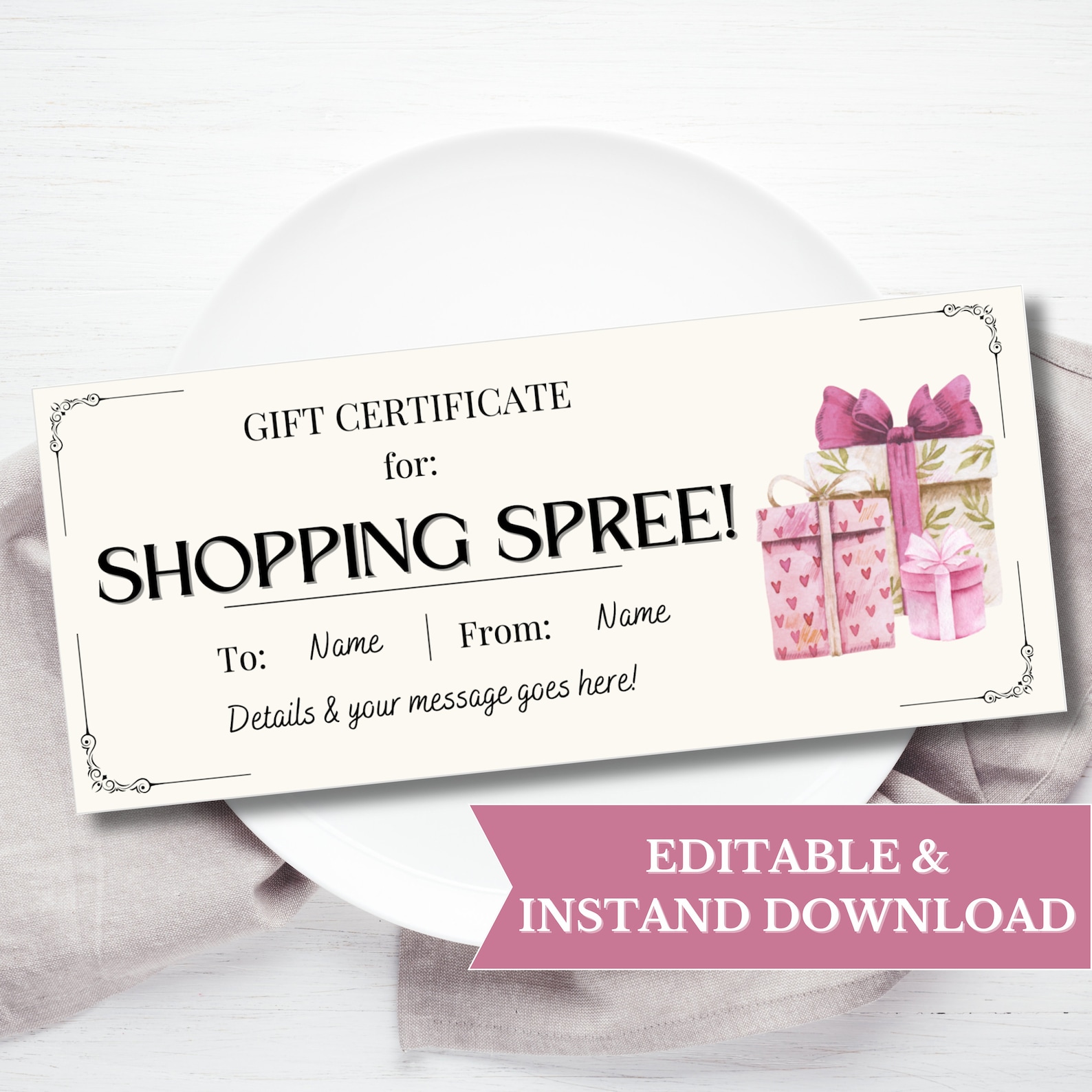 Editable Shopping Spree Gift Voucher Printable Template, Surprise ...