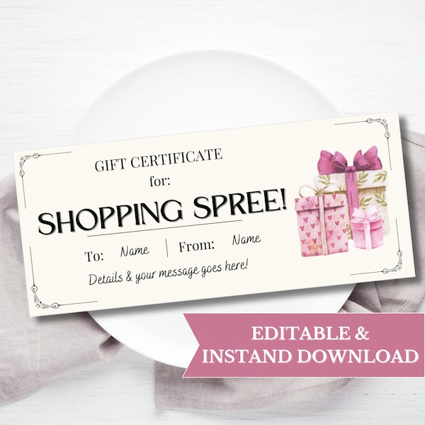 Printable Shopping Spree Gift Certificate Template - 60+ Gift Ideas for ...