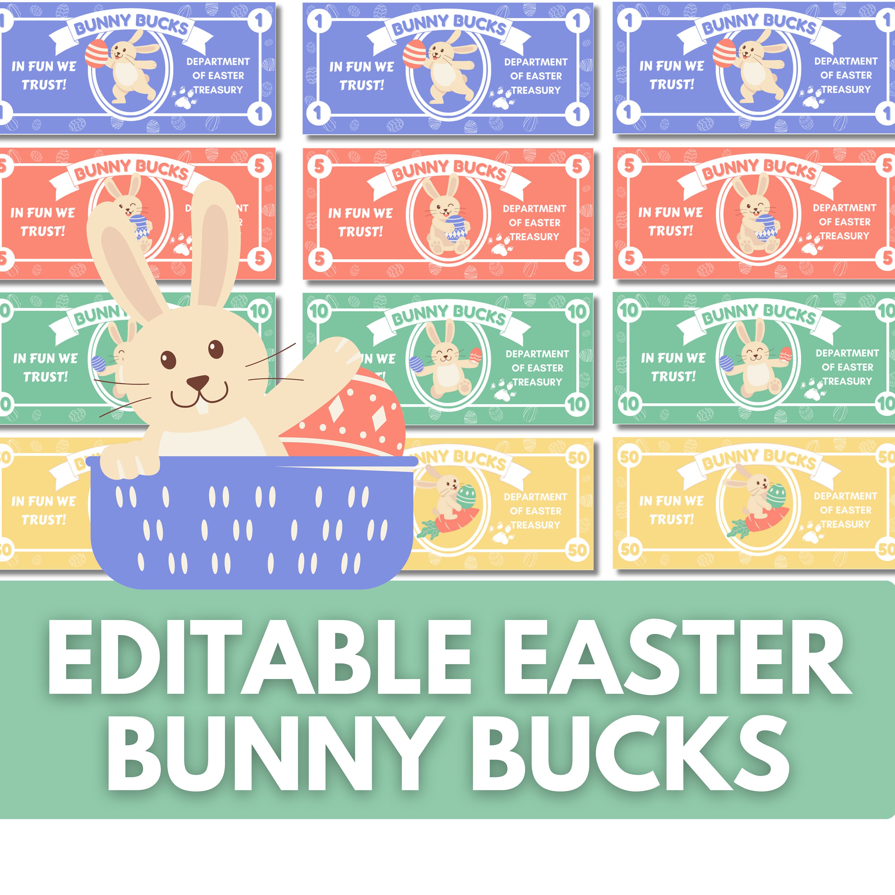 Easter Printable Bunny Bucks, Egg Filler, Token Reward Money for Kids ...