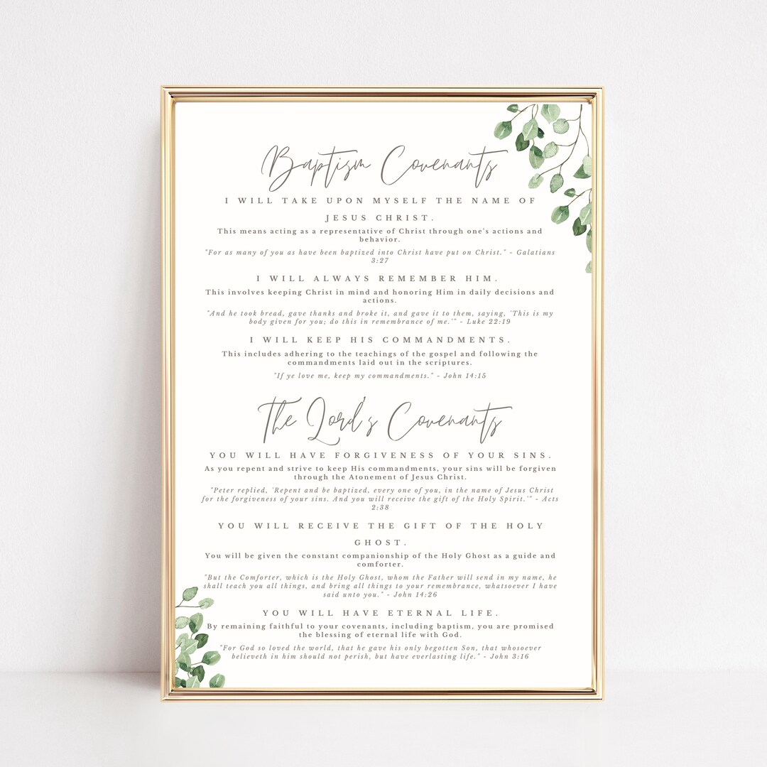 LDS Baptism Gift Print - Religious Baptism Decor, Baptismal Covenant ...