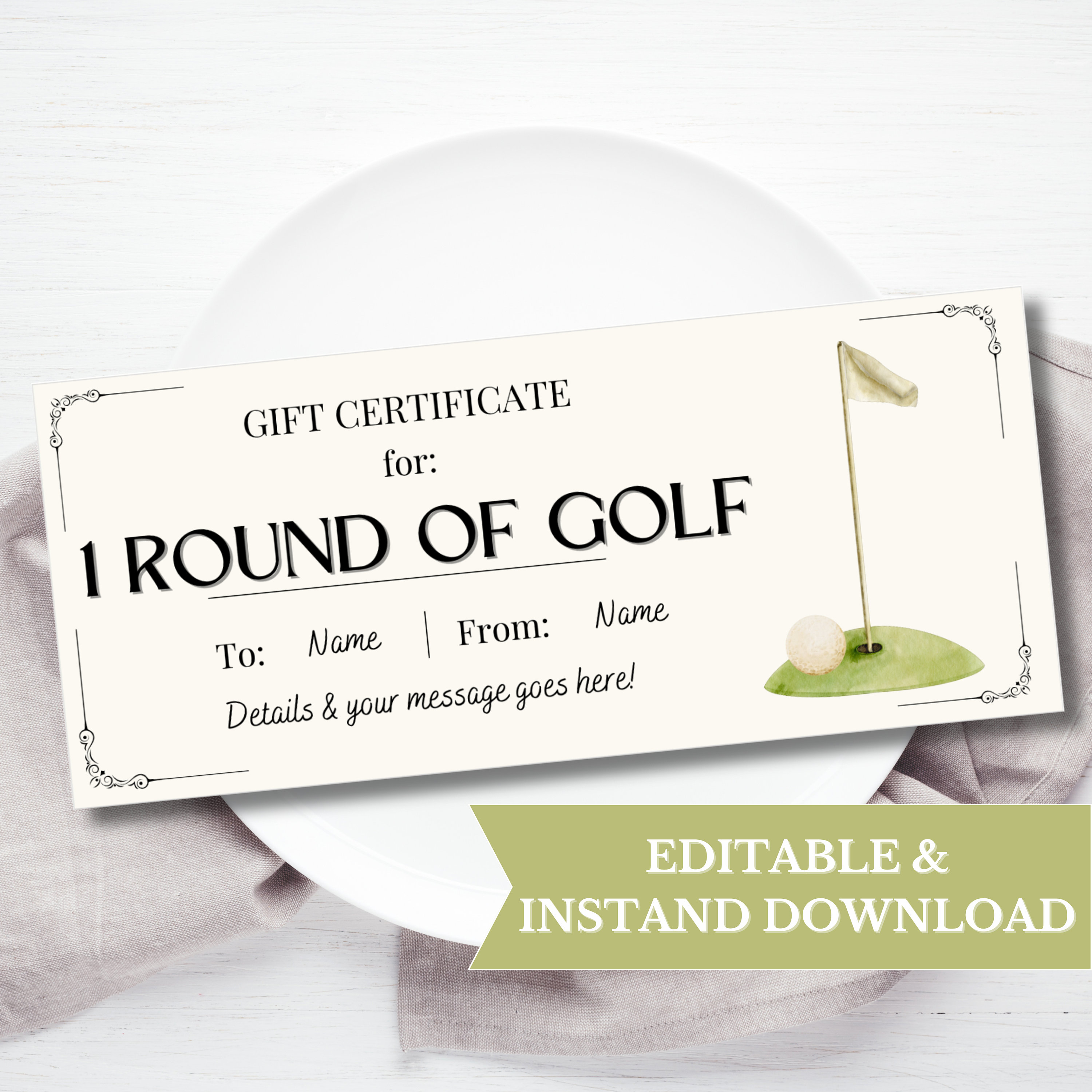 Golf Gift Certificate Fathers Day, Personalized Golf Printable Voucher ...