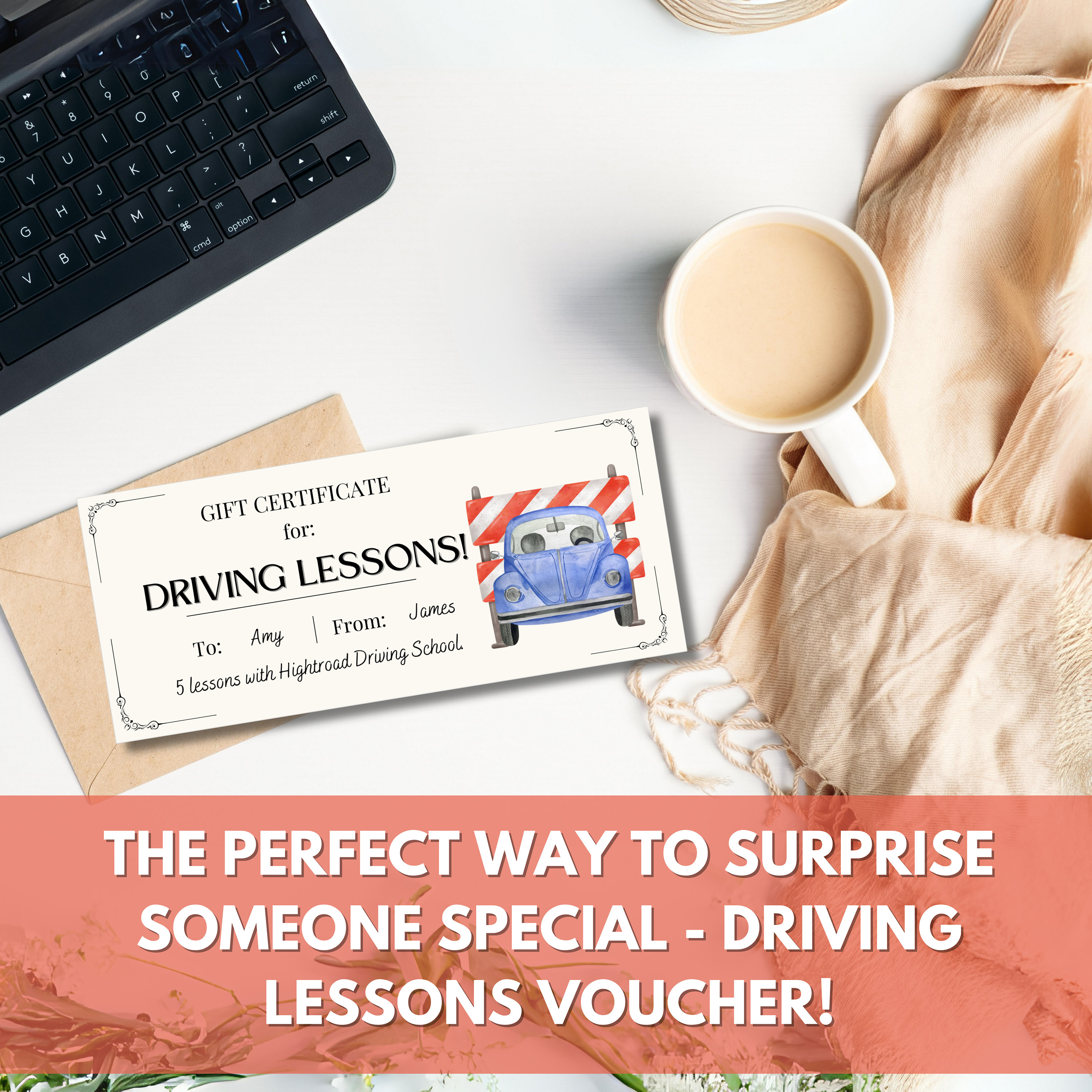 Driving Lessons Gift Certificate Template Editable, 16th Birthday Gift ...