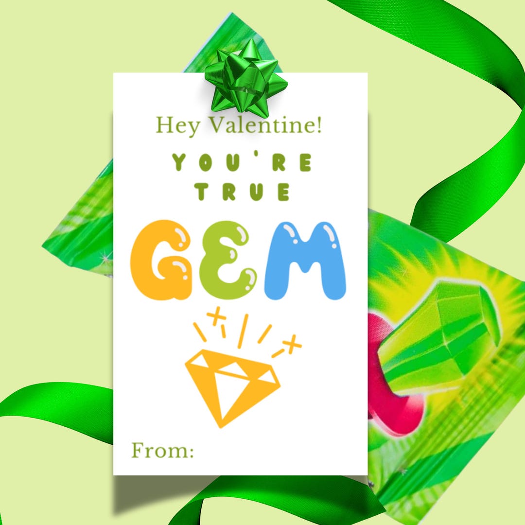 Printable Valentine Ring Pop Tag, You're True Gem Editable Classroom ...