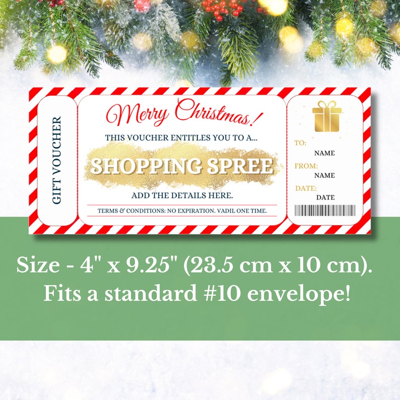 Christmas Shopping Spree Card Printable Voucher Template - Etsy