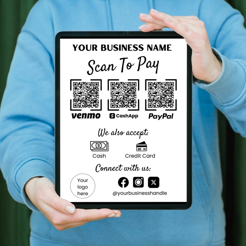 Custom QR Code Pay Sign, Scan to Pay Template, Canva Editable QR Code ...