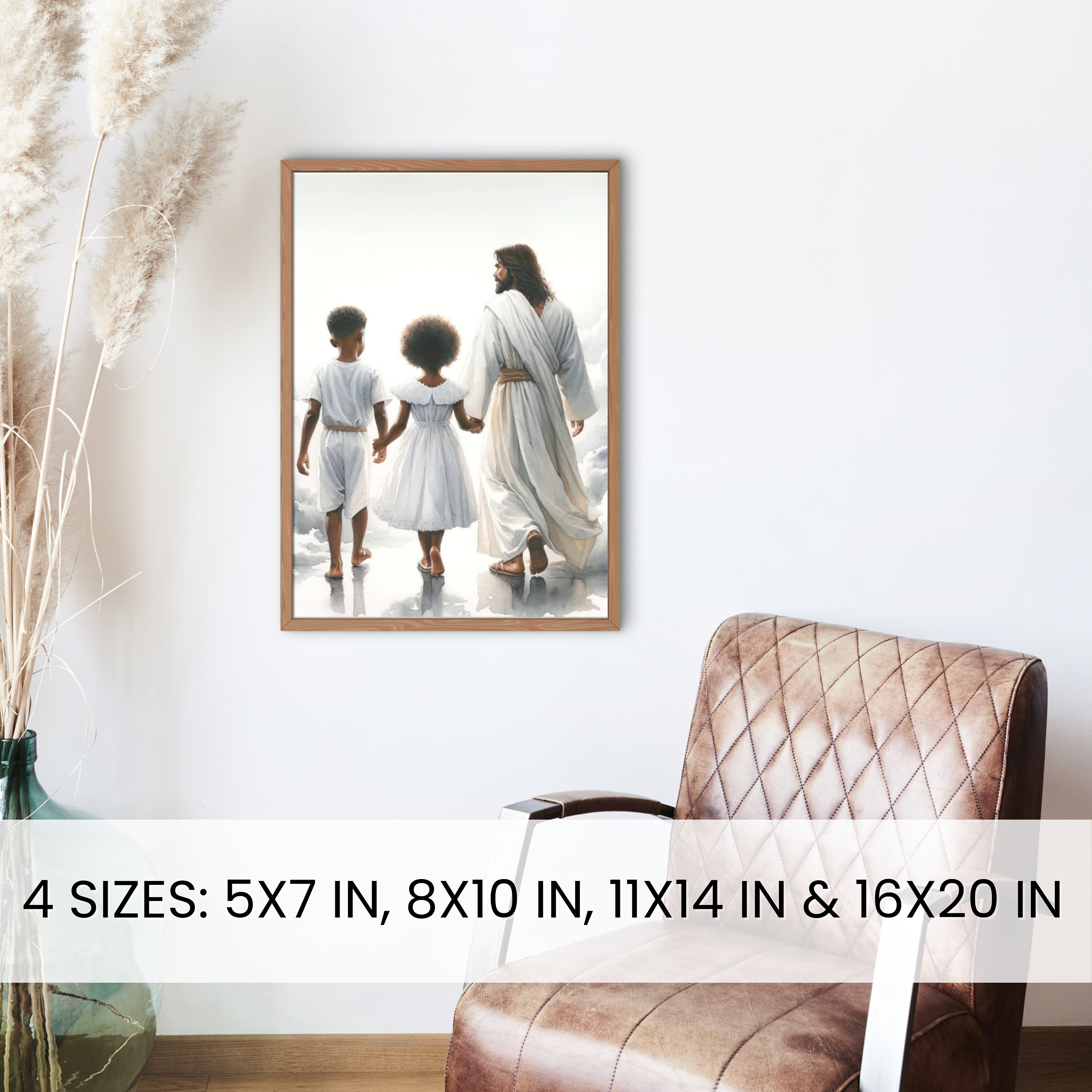 Jesus With African American Black Children Boy and Girl Print Wall Art ...