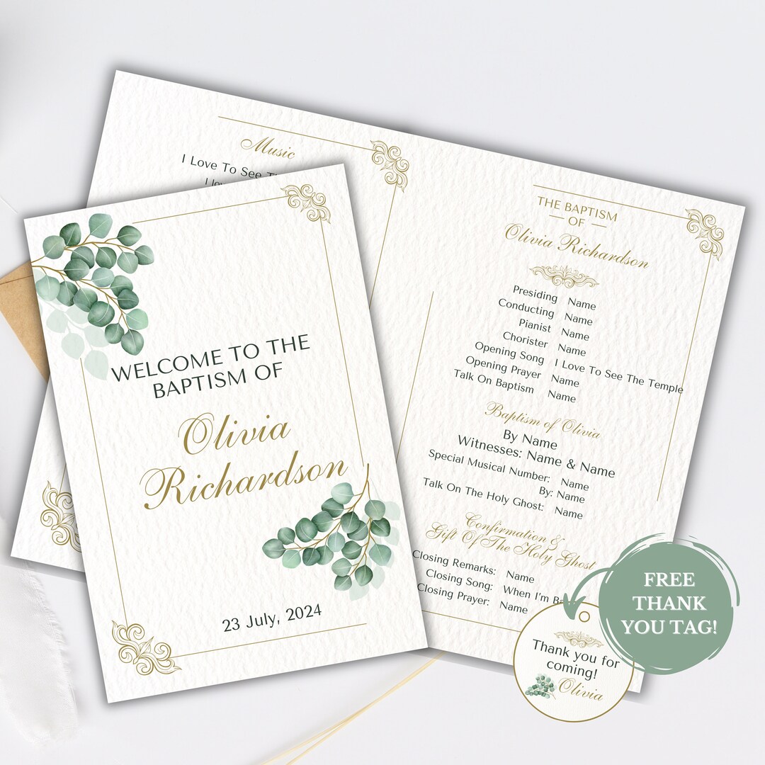 LDS Baptism Program Girl or Boy, Printable LDS Church Ceremony Editable ...