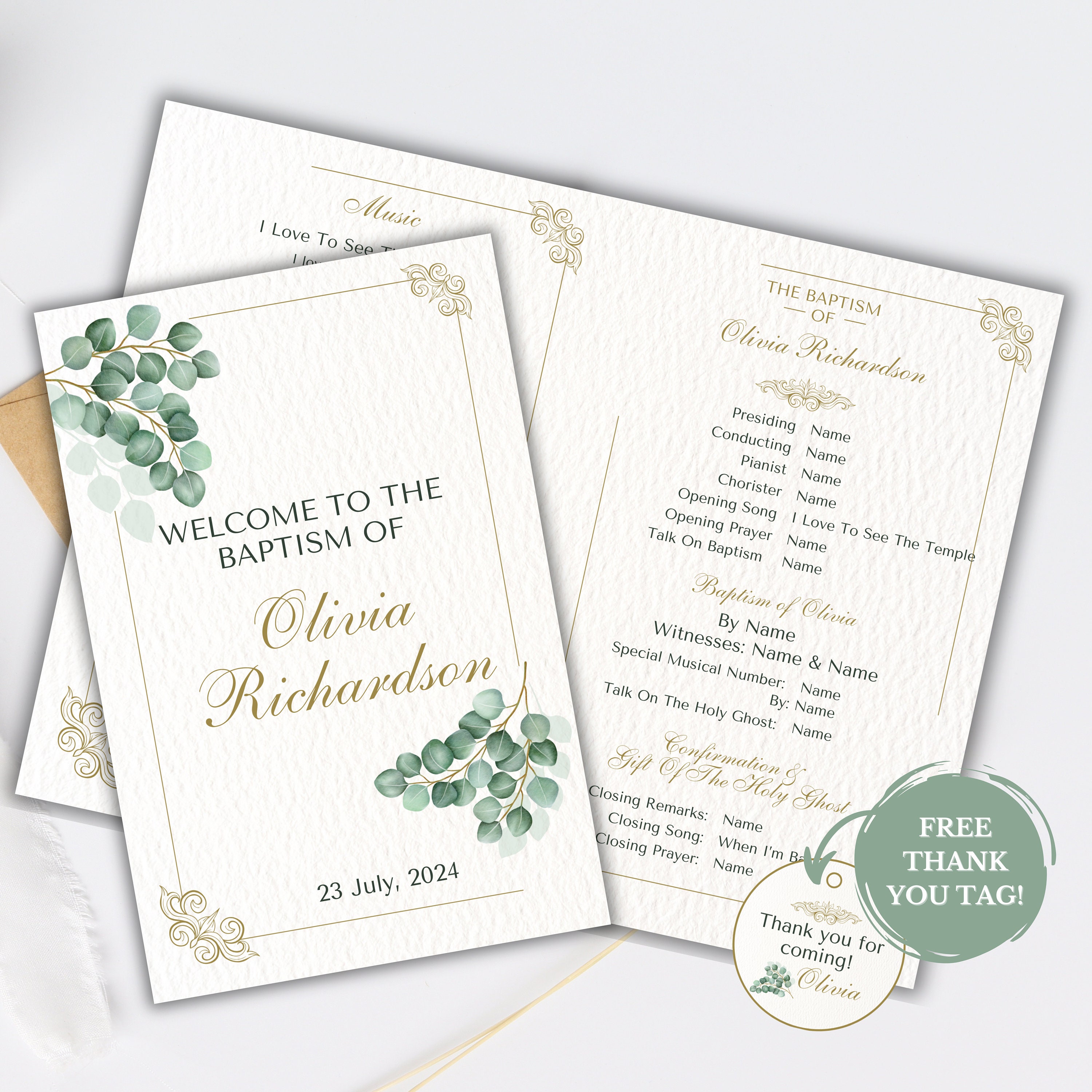 LDS Baptism Program Girl or Boy, Printable LDS Church Ceremony Editable ...