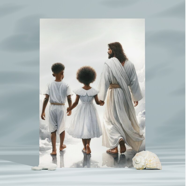 Jesus With African American Black Children Boy and Girl Print Wall Art ...