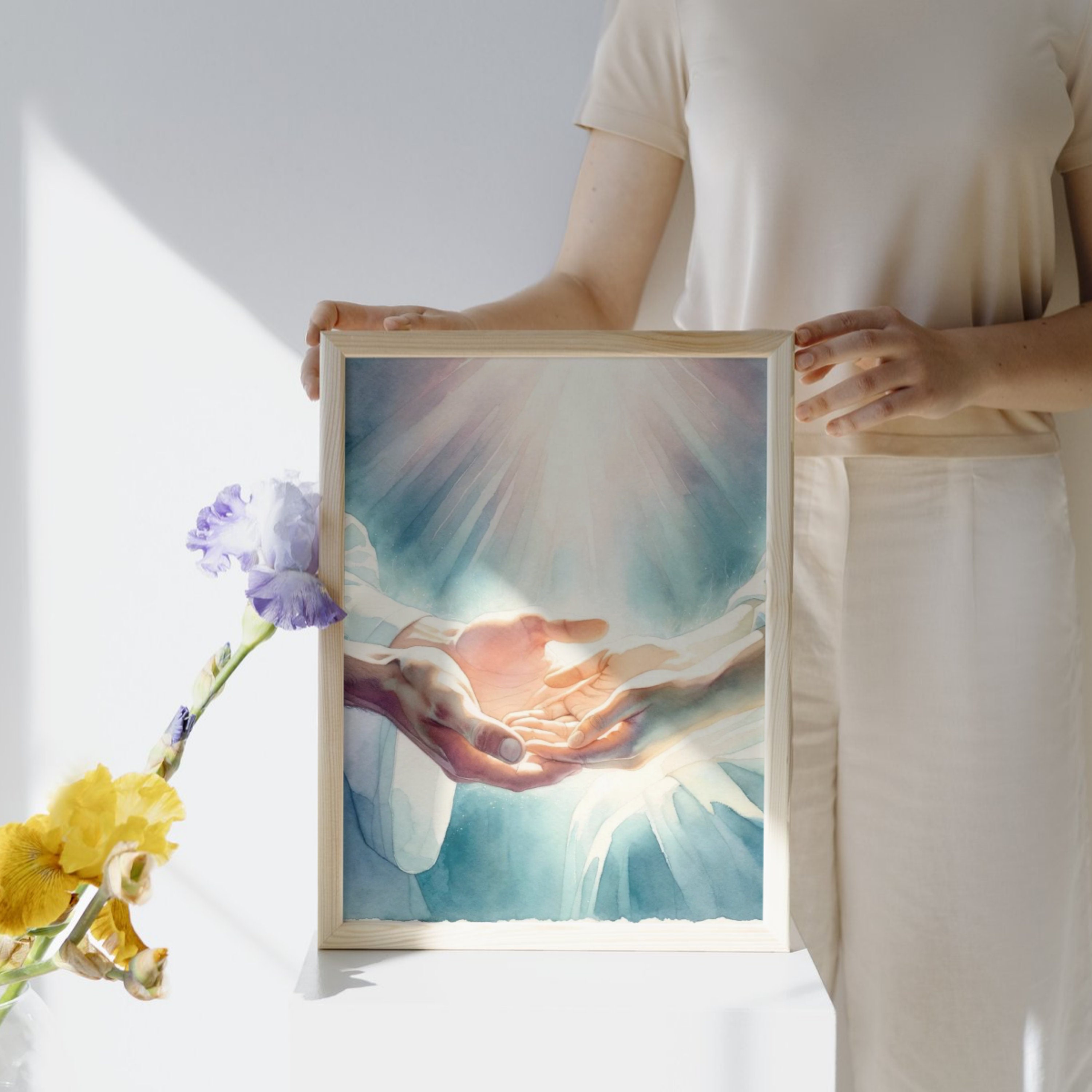 Jesus Christ Healing Hands Watercolor Print, Jesus Holding Hand Grief ...