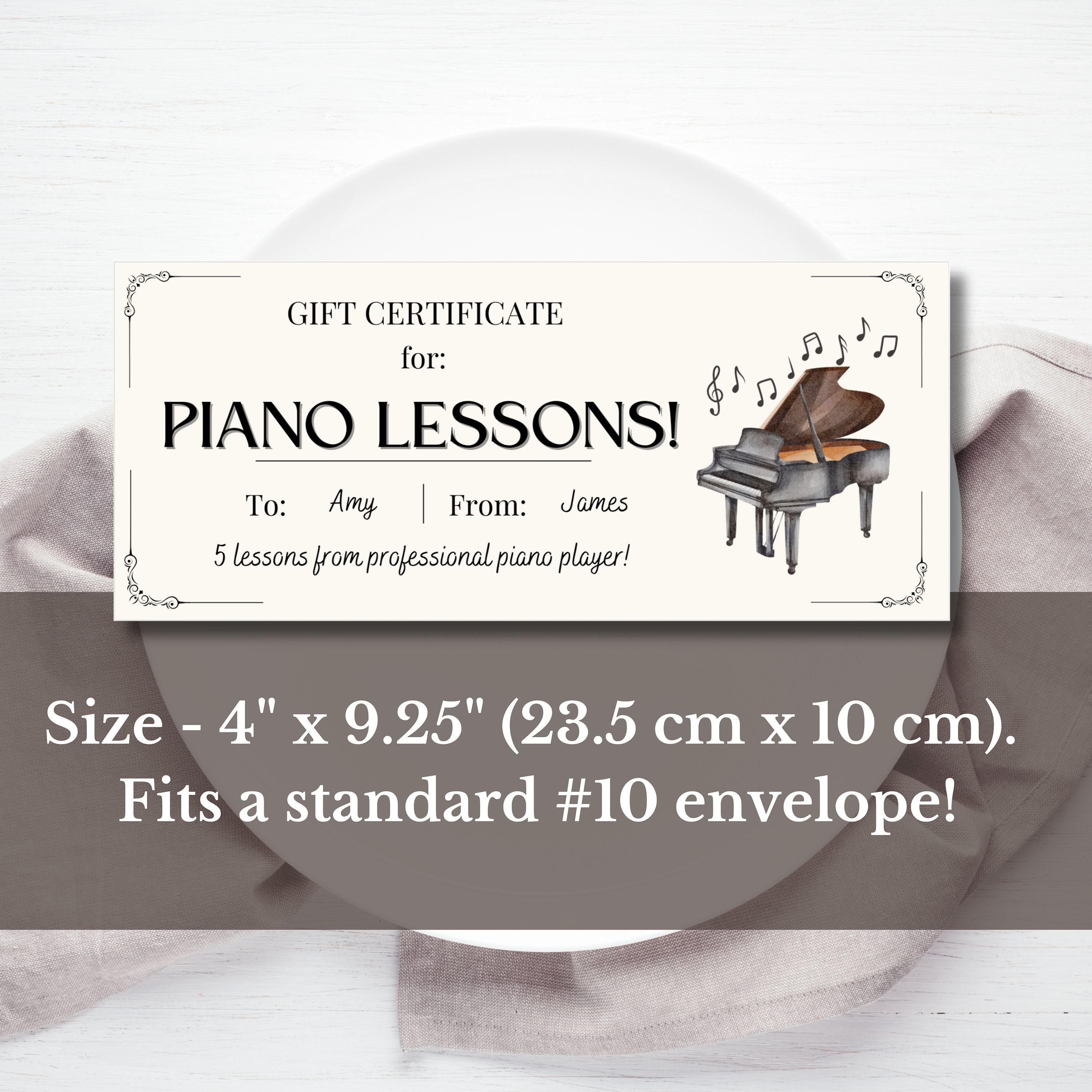 Piano Lessons Gift Voucher Printable, Piano Gift Certificate Template ...
