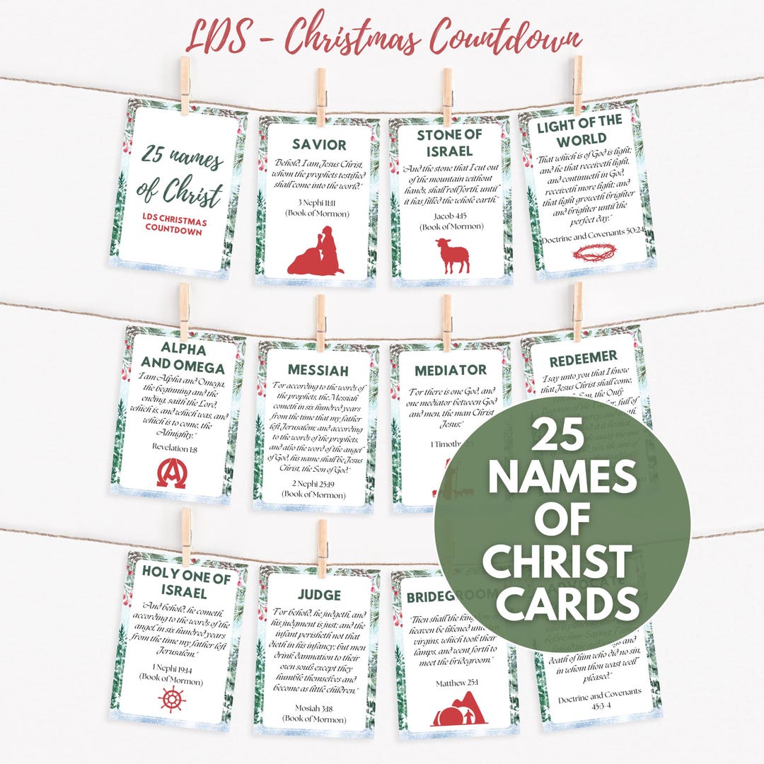 LDS Advent Christmas Countdown 25 Names of God Cards, LDS Christmas Advent Gift, Printable ...