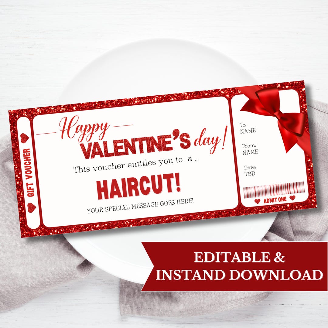 Valentine's Day Haircut Printable Gift Coupon, Gift for Her Idea ...