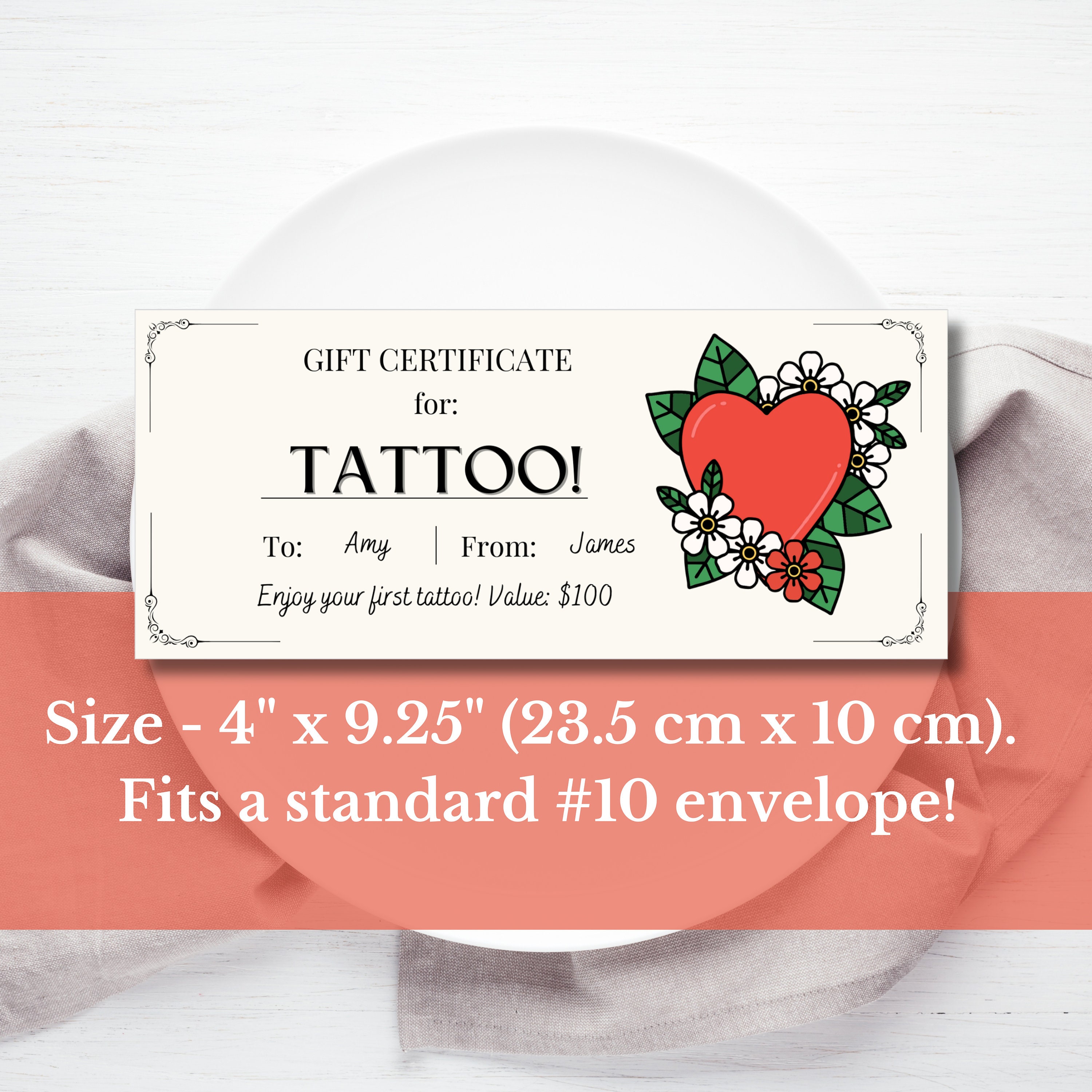 Tattoo Session Gift Voucher Printable, Tattoo Certificate Editable, Get ...