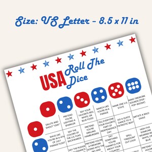4th of July Roll the Dice Game Printable, Fun Patriotic Party Activity ...