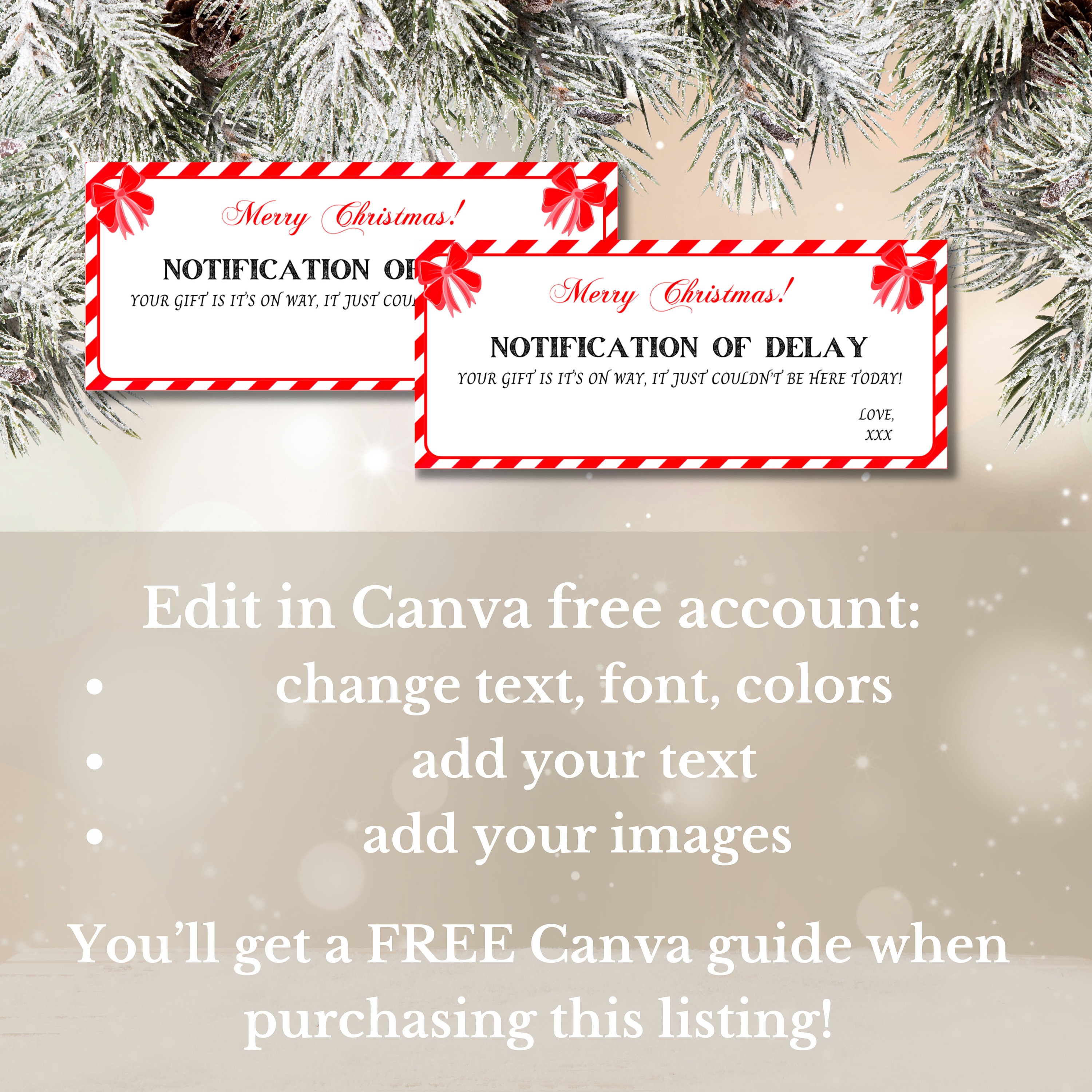 Late Christmas Gift Printable Template, Late Gift Letter, Delayed Gift ...