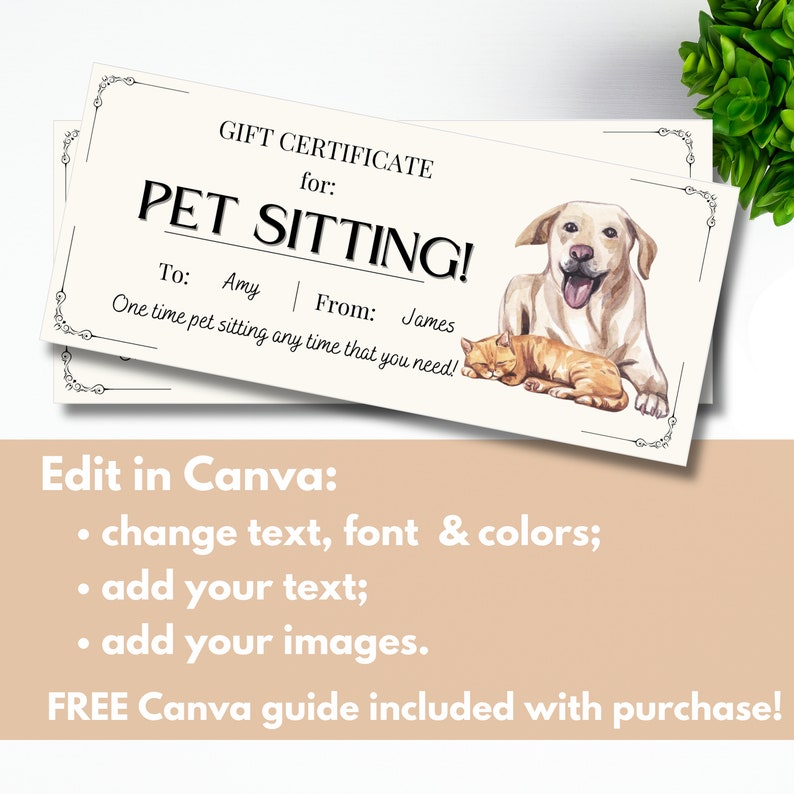 Pet Sitting Gift Certificate Template, Pet Sitter Gift Voucher ...