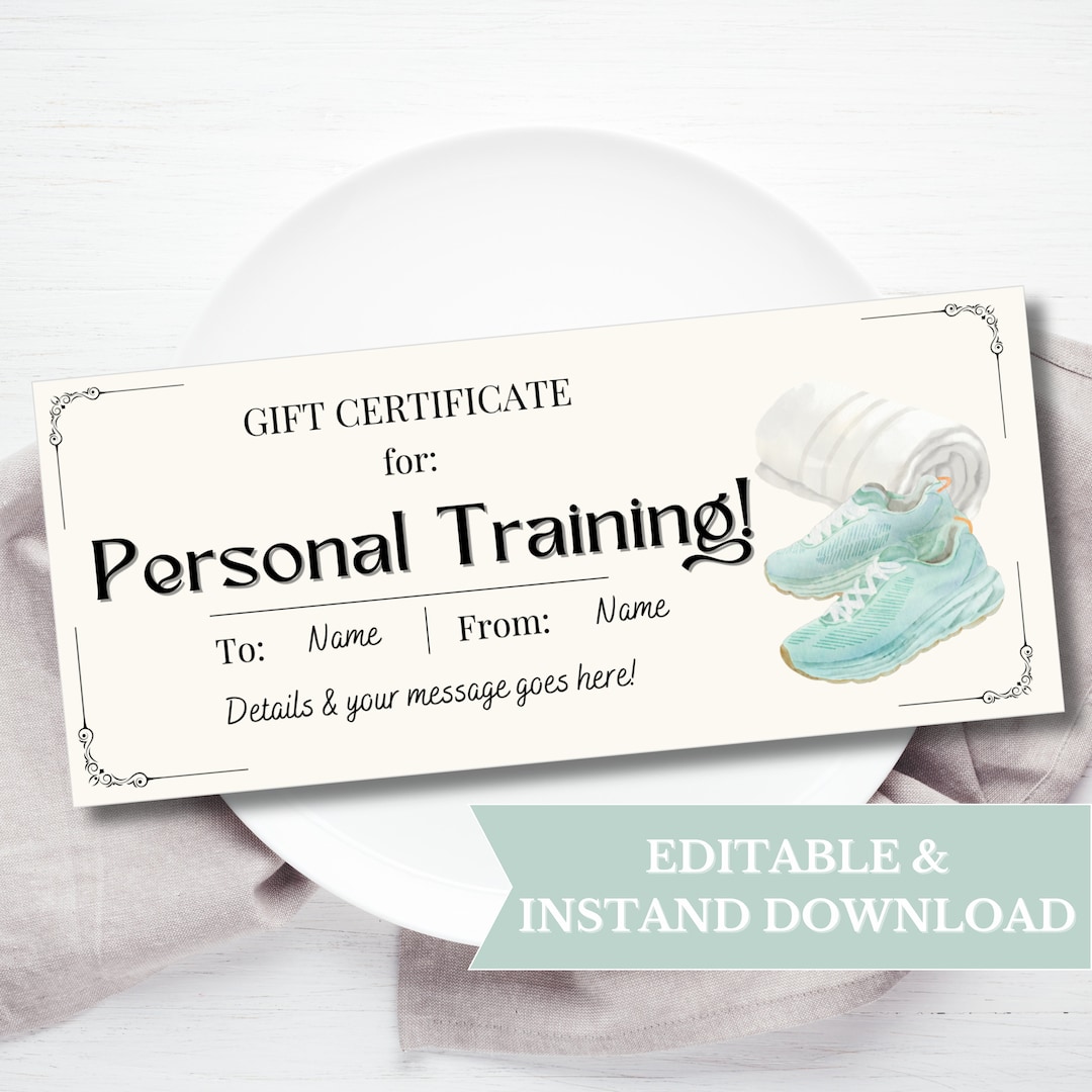 Personal Training Sessions Gift Voucher Printable, Fitness Gift ...