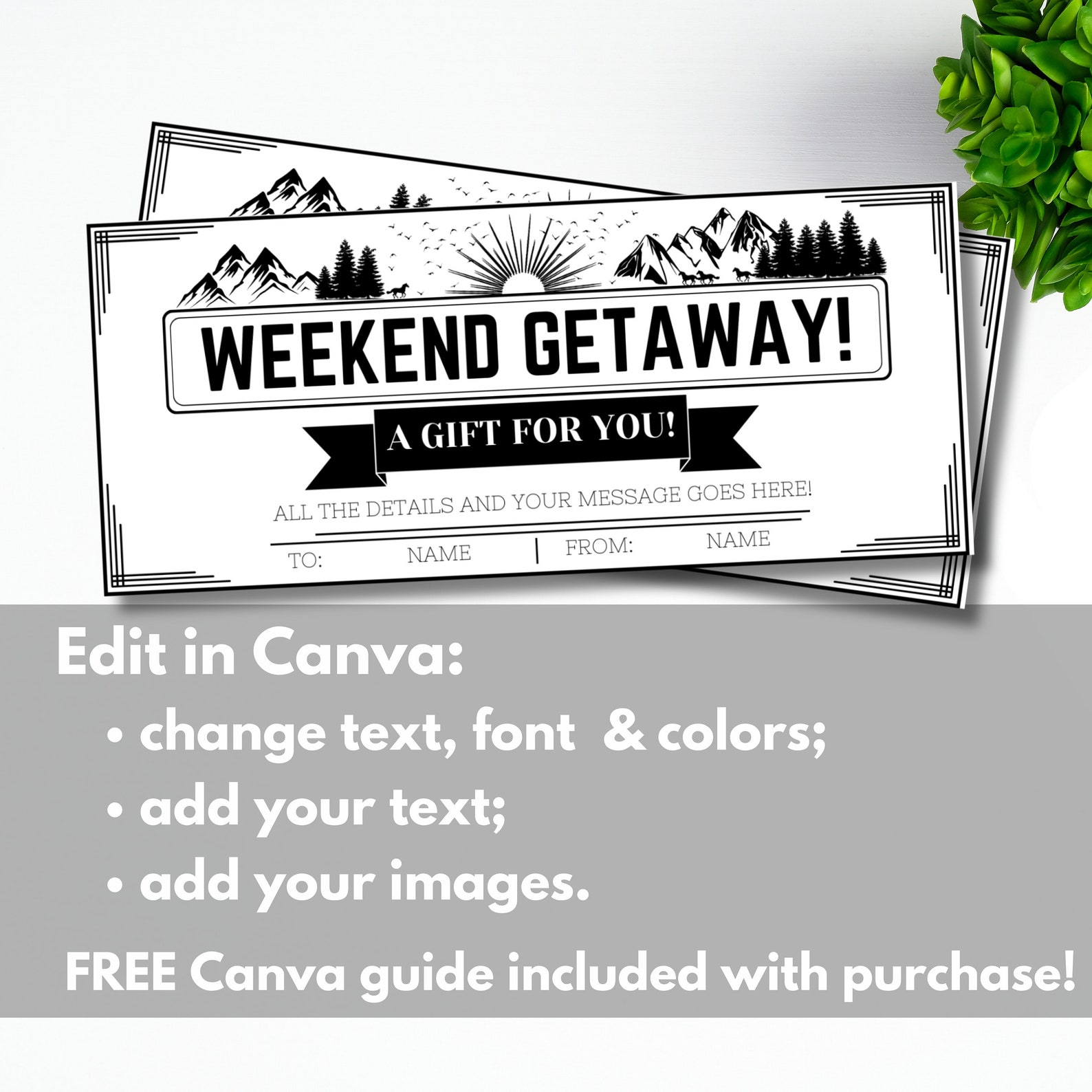 Printable Weekend Getaway Voucher Template, Travel Voucher, Trip ...