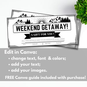 Printable Weekend Getaway Voucher Template, Travel Voucher, Trip ...