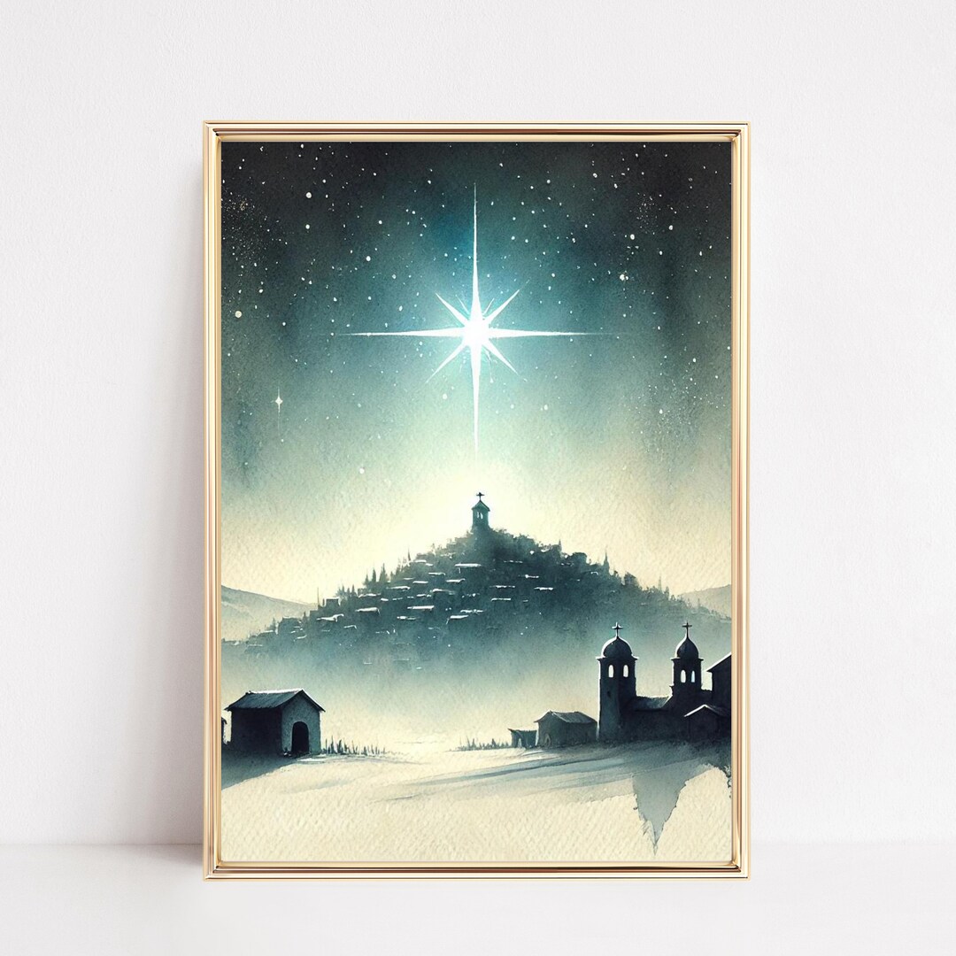 Bethlehem City Star Light Digital Print, Watercolor Nativity Scene ...