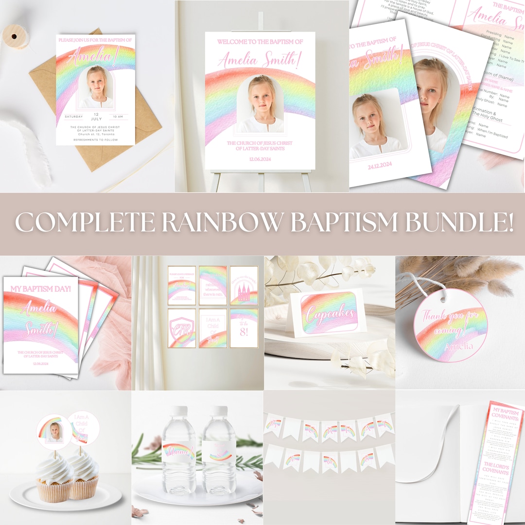 LDS Girl Baptism Progam Customizable Bundle, LDS Baptism Decor Rainbow ...