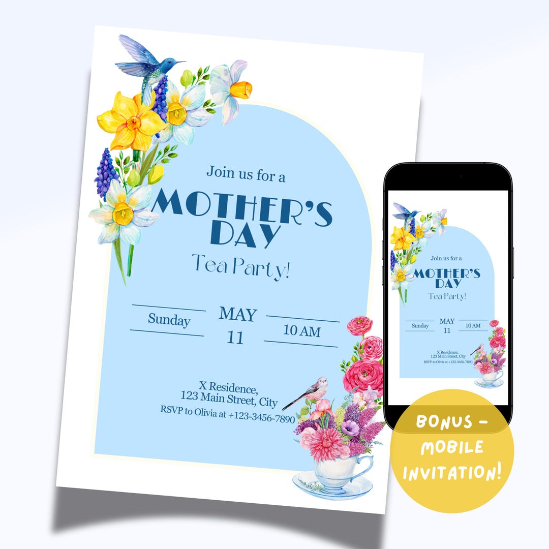 Mother's Day Afternoon Tea Party Invitation, Editable High Tea Event ...