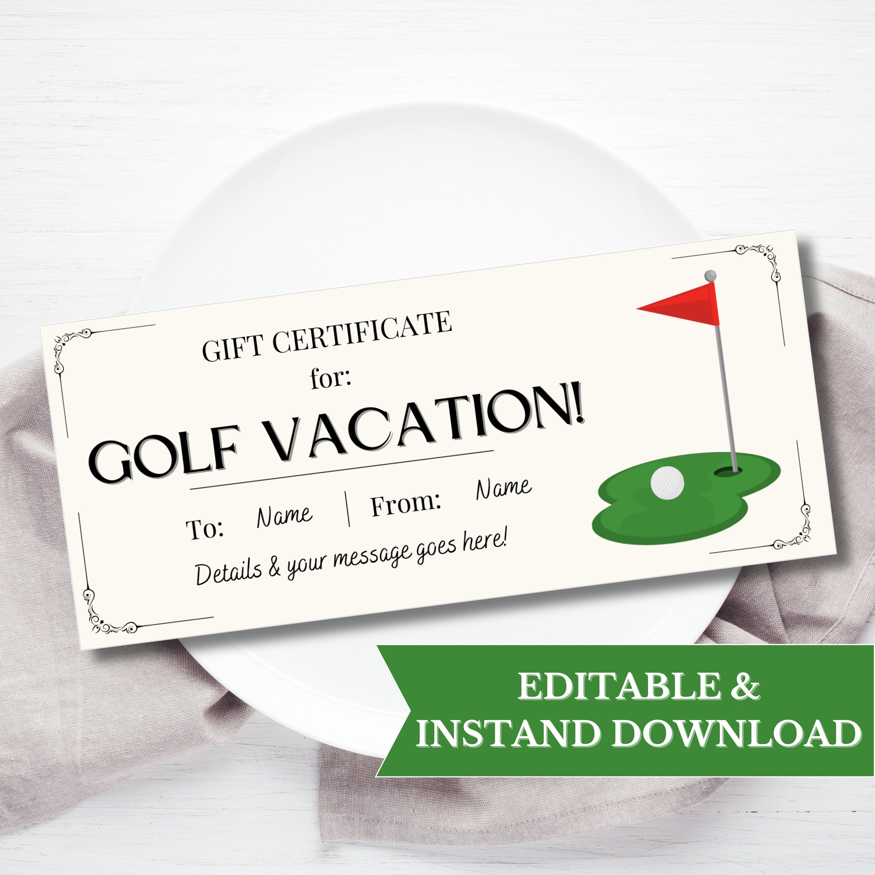 Surprise Golf Vacation Gift Certificate Template, Birthday Surprise ...