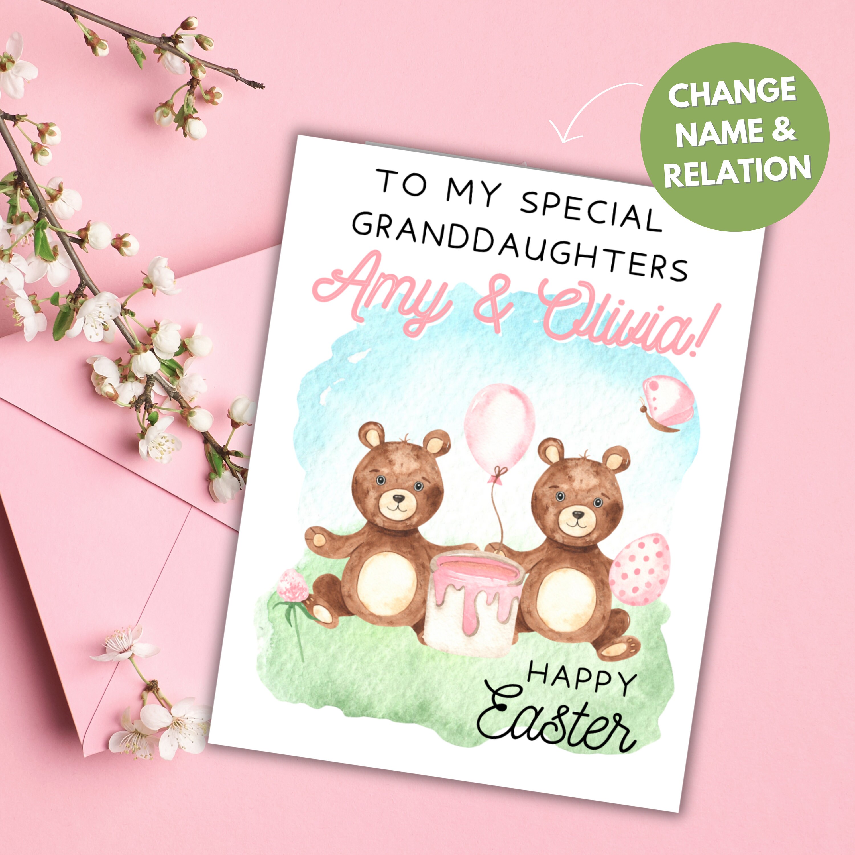 Printable Watercolor Easter Card With Animals for Girls Personalized ...