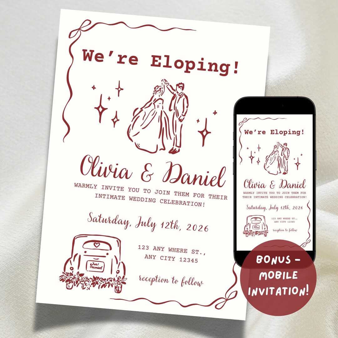 We're Eloping Invitation Editable Template, Elopement Announcement ...