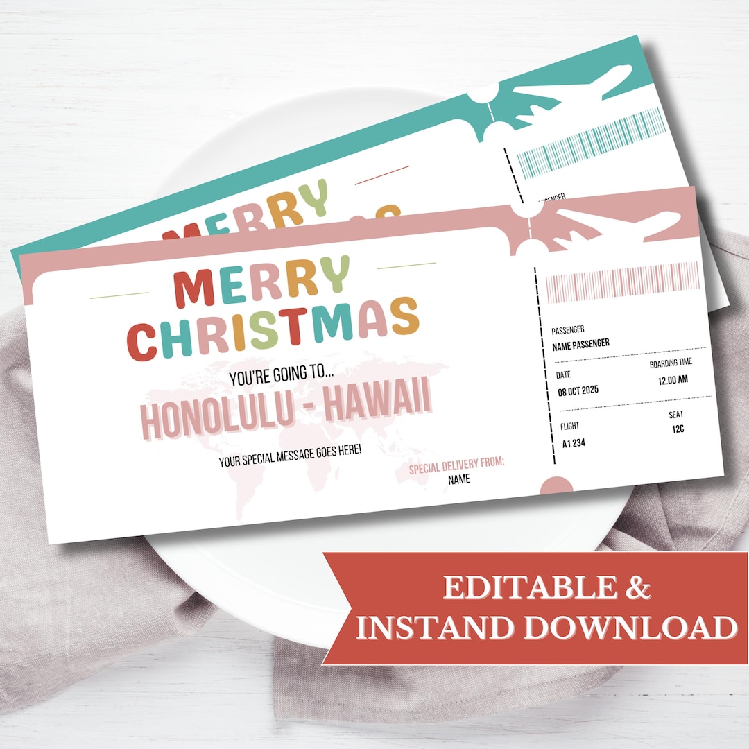 Editable Christmas Boarding Pass Template, Surprise Trip Vacation ...